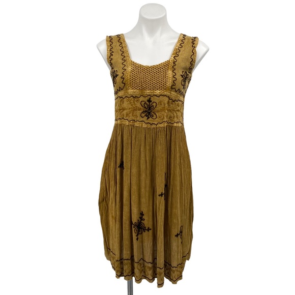 ITC | Dresses | Itc Boho Mustard Embroidered Dress | Poshmark